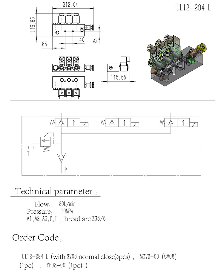 LL12-294L Hydraulic Standard Directional Solenoid Valve Set
